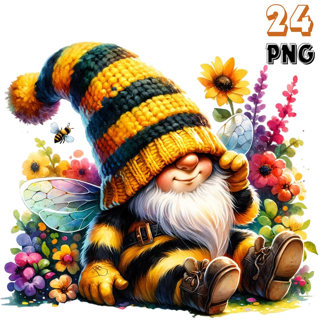 Bee Gnomes Clipart 24 PNG Watercolor Honey Bee Gnome PNG Spring Clipart ...