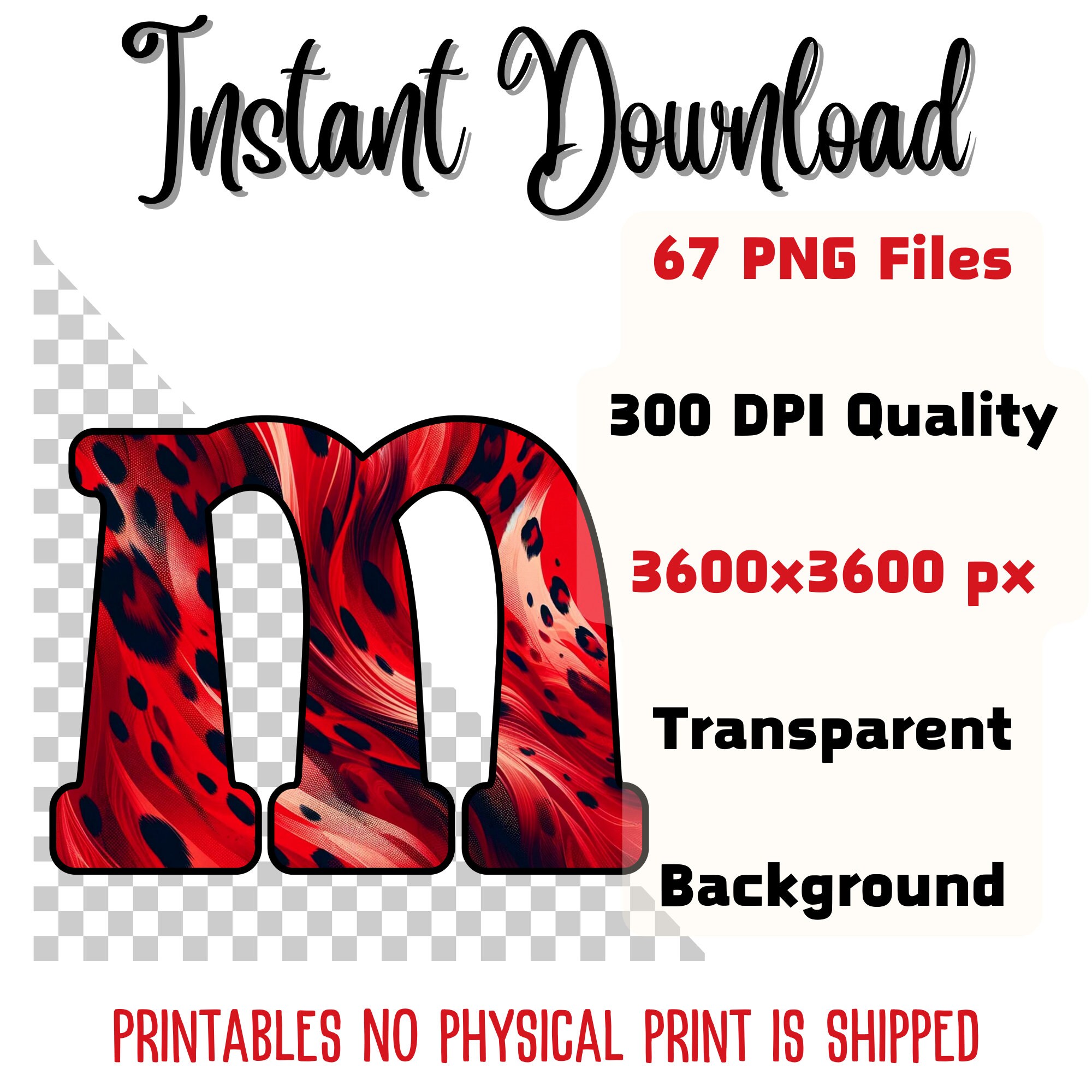 Red Leopard Doodle Font PNG: 67 Alpha Doodle Letters and Numbers ...