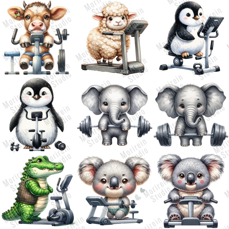 Animals Workout Clipart 38 PNG Watercolor Animals Workout PNG Funny ...
