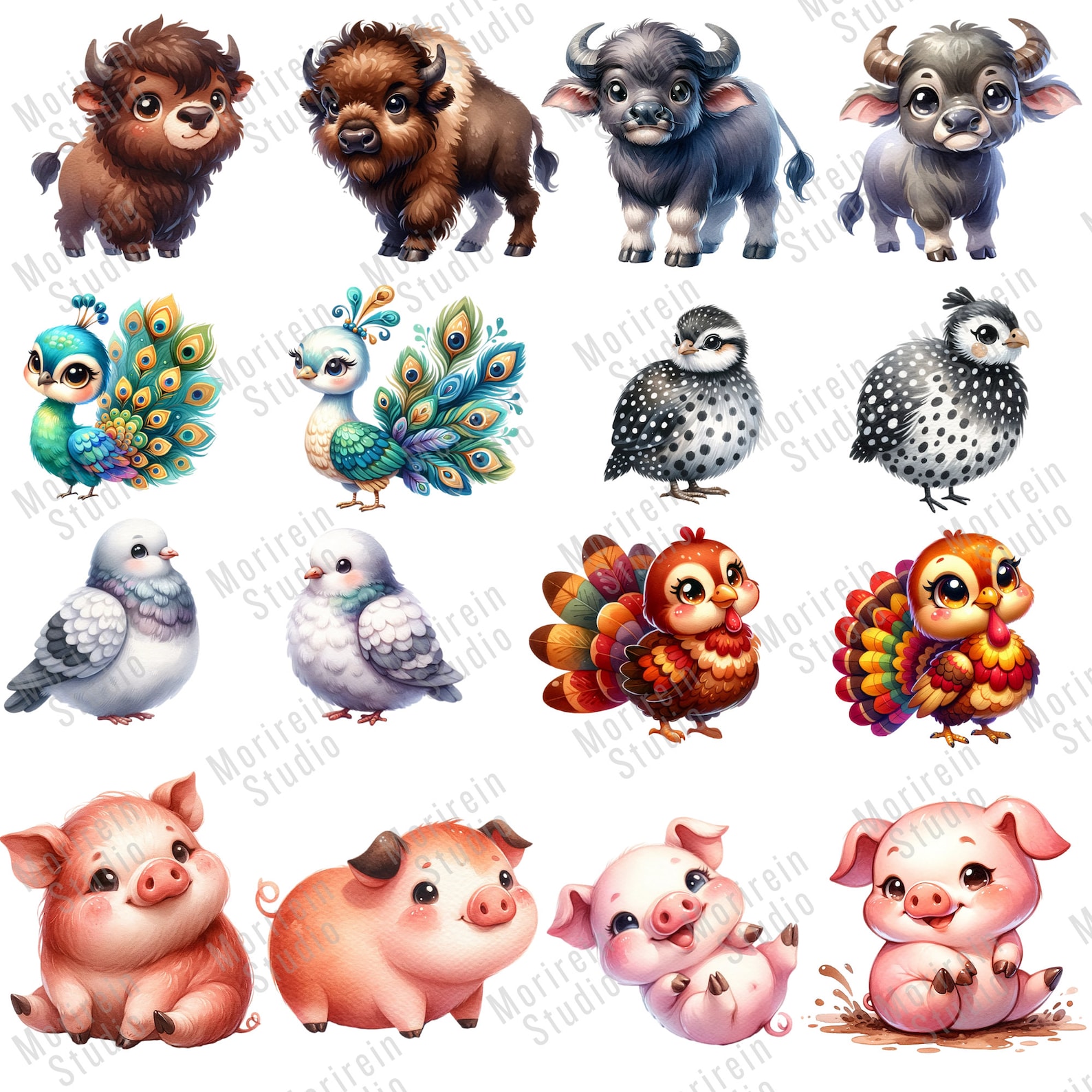 Cute Farm Animals Clipart 83 PNG Watercolor Cute Animal Baby Farm ...