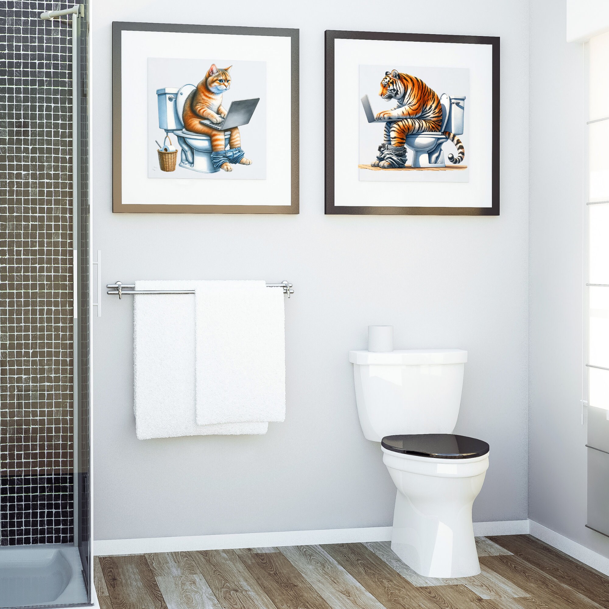Animals Toilet Clipart 24 PNG Watercolor Animals Sitting on the Toilet ...