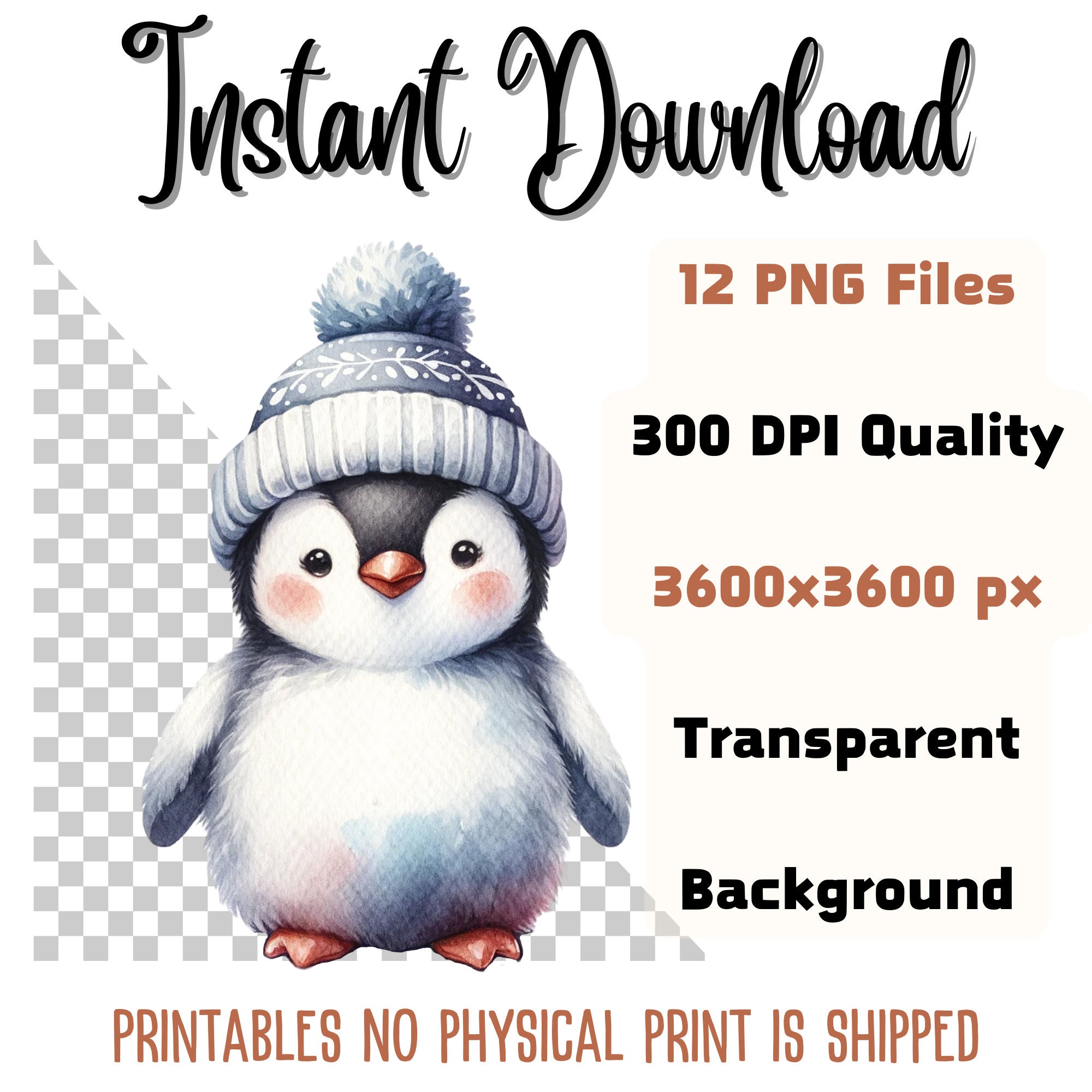 Watercolor Penguin Clipart: Arctic Animals, Baby Shower (digital ...
