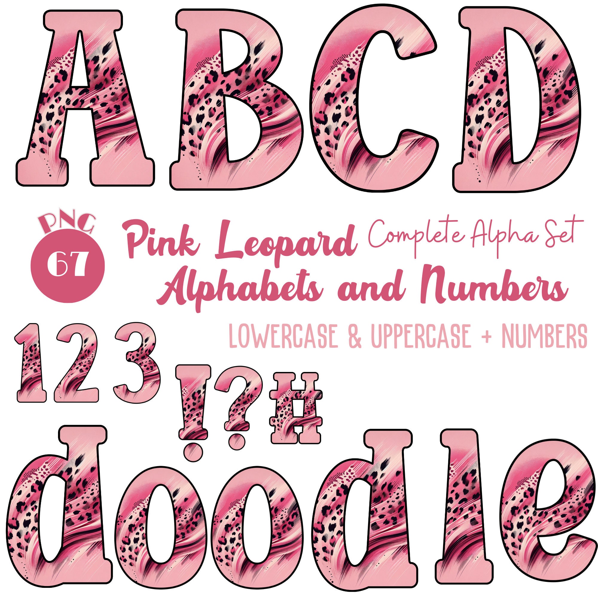 Pink Leopard Alpha Doodle Bundle 67 PNG Pink Leopard Alphabets and ...