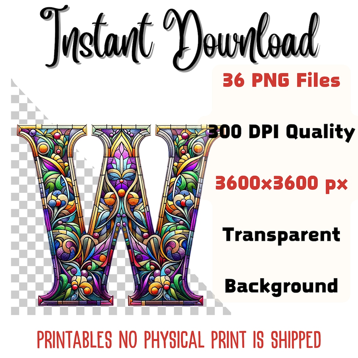 Stained Glass Alphabet and Number Clipart 36 PNG Inspired Letter and ...