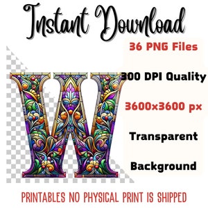 Stained Glass Alphabet and Number Clipart 36 PNG Inspired Letter and ...