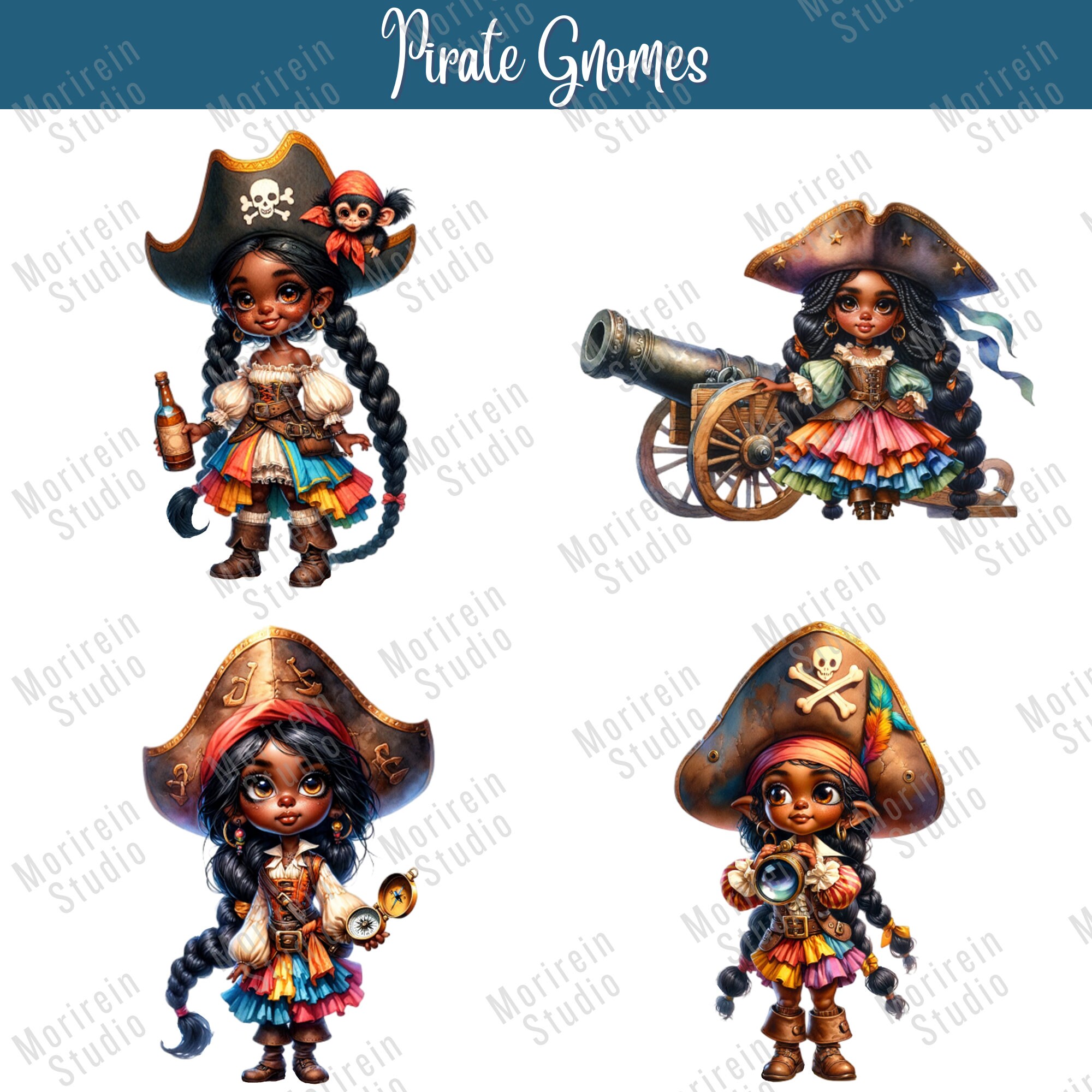 Pirate Gnomes Clipart 27 PNG Watercolor African American Gnome PNG ...