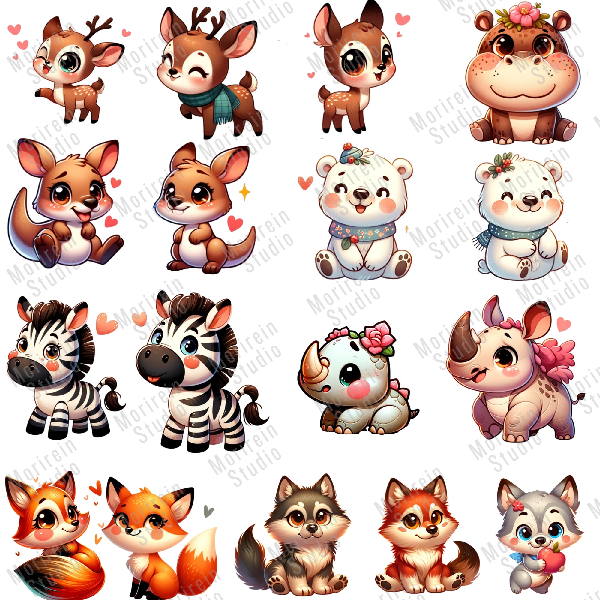 Cute Animals Clipart 110 PNG Watercolor Cute Animal Safari Animal ...