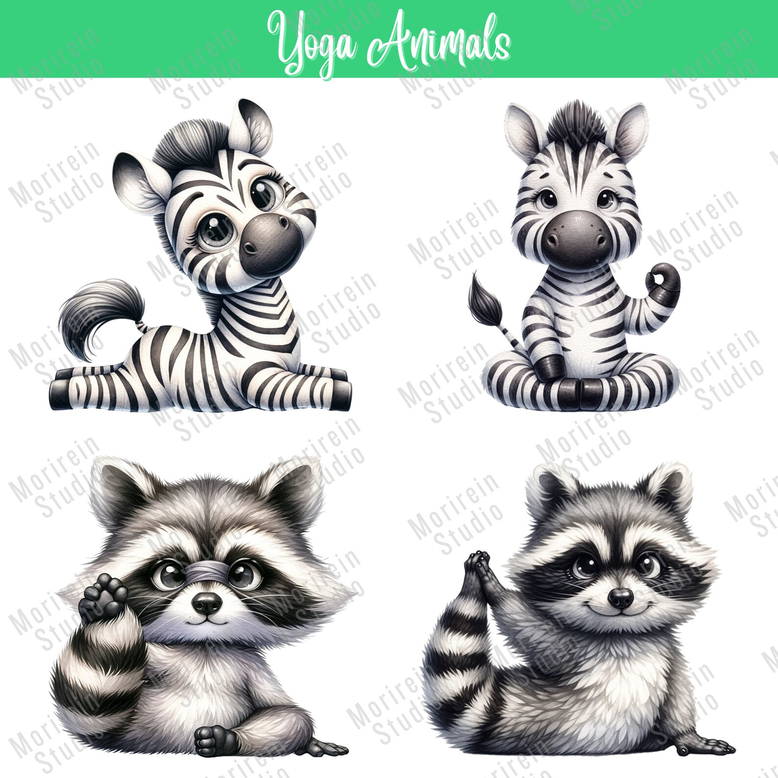 Watercolor Yoga Animals Clipart: 28 PNG Nursery Art (digital Download ...