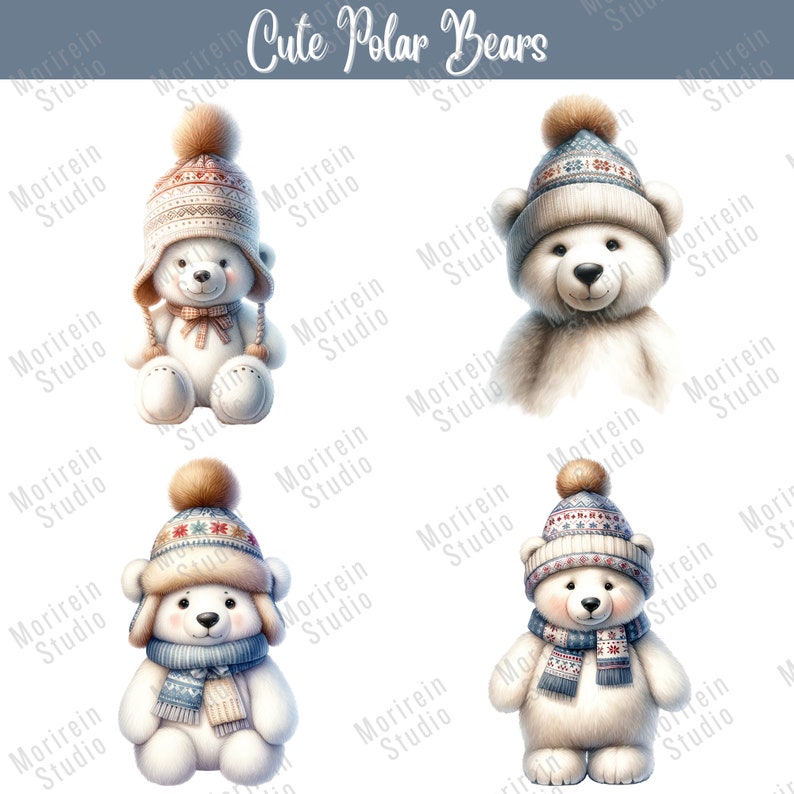 Cute Polar Bear Clipart 25 PNG Watercolor Poral Bear PNG Arctic Animal ...