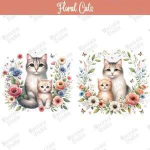 Floral Cats Clipart 10 PNG Watercolor Flower Cat Clipart Cute Cat Cute ...