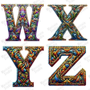 Stained Glass Alphabet and Number Clipart 36 PNG Inspired Letter and ...
