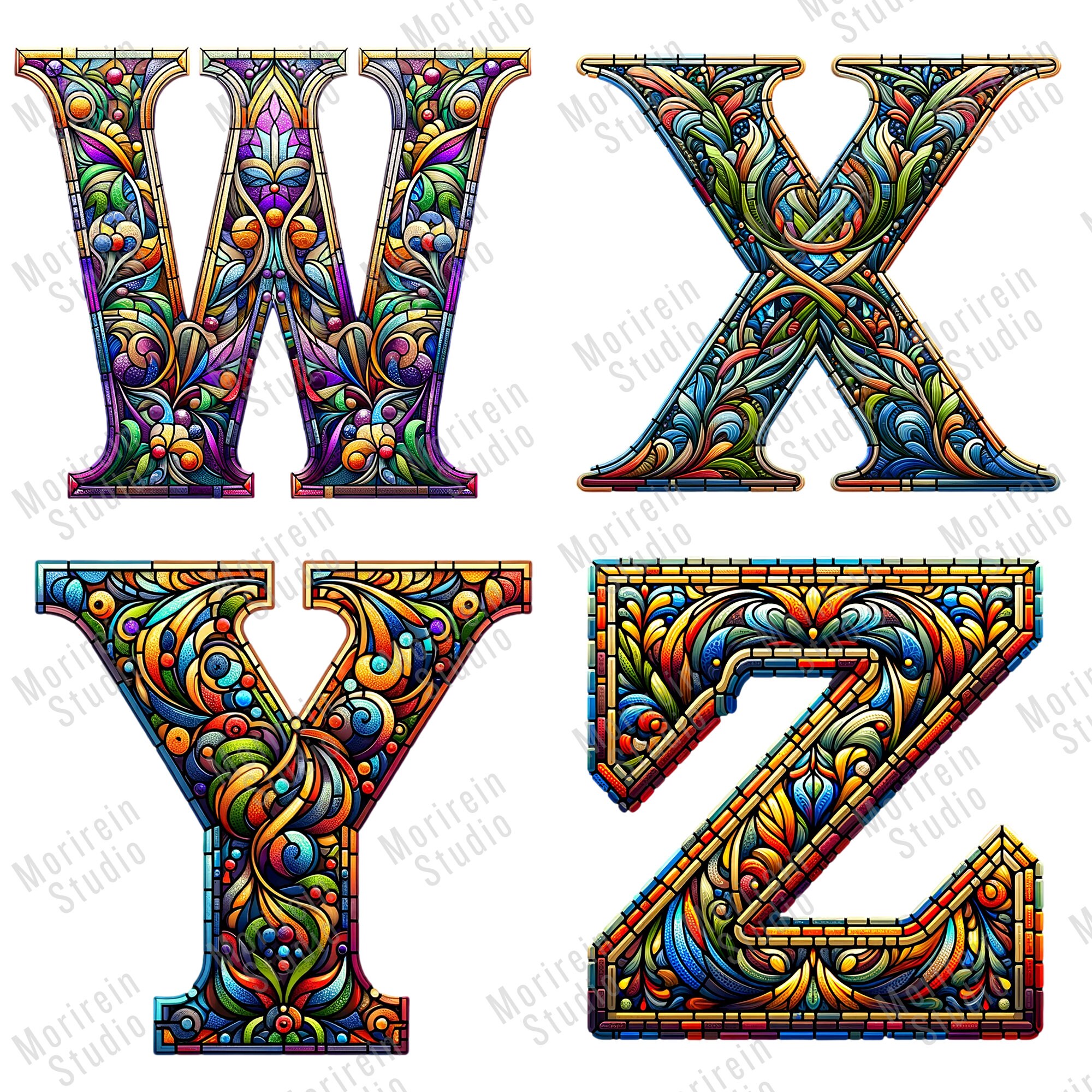 Stained Glass Alphabet and Number Clipart 36 PNG Inspired Letter and ...