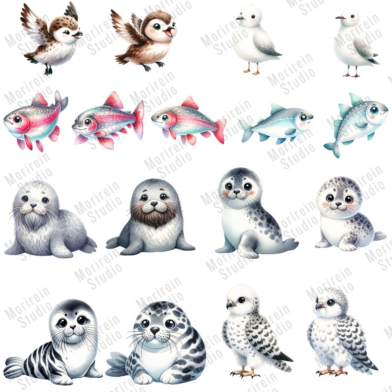 Cute Polar Animals Clipart 103 PNG Watercolor Arctic Animal Antarctic ...