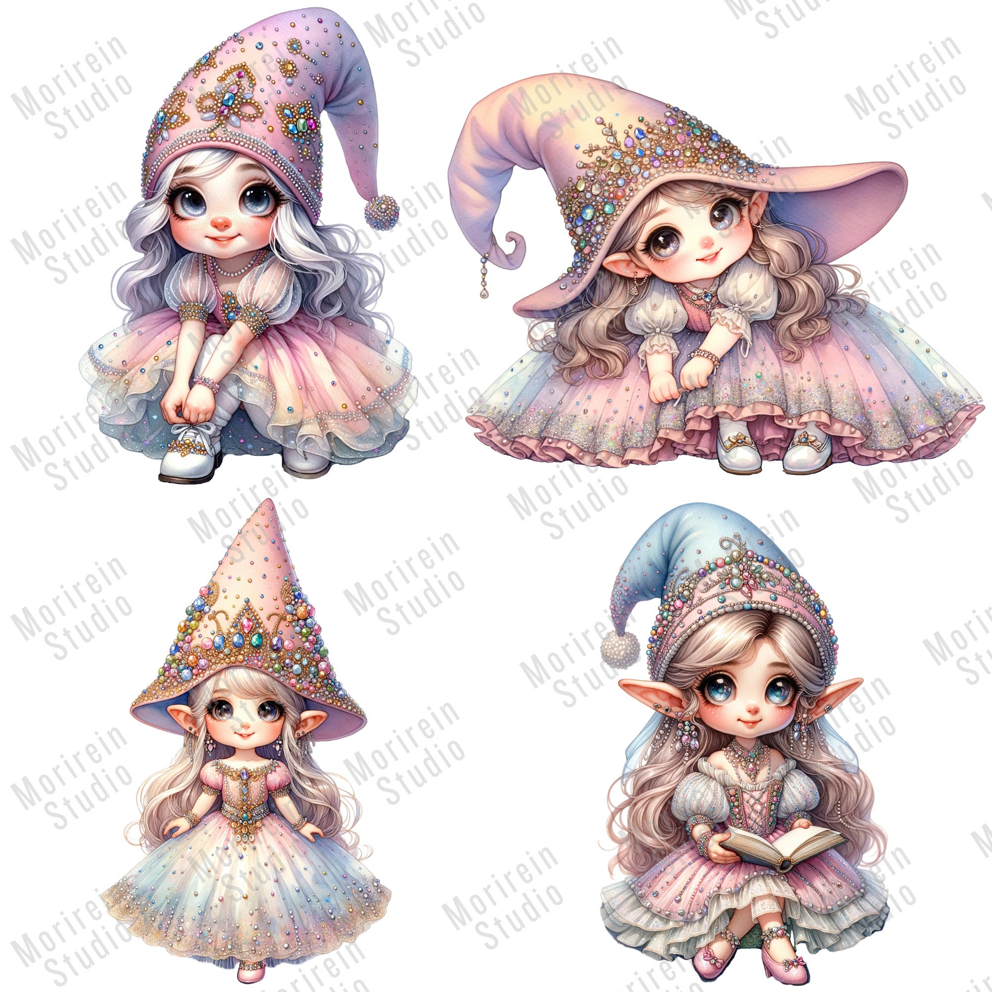 Princess Gnomes Clipart 36 PNG Watercolor Princess Gnome Girls Fairy ...
