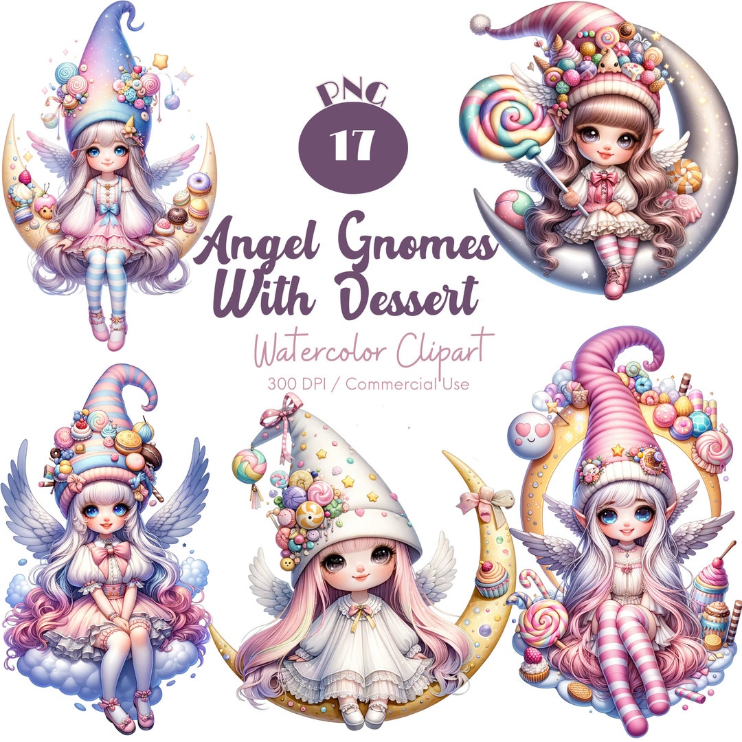 Angel Gnomes Clipart 17 PNG Watercolor Dessert Gnome PNG Angel Gnome ...
