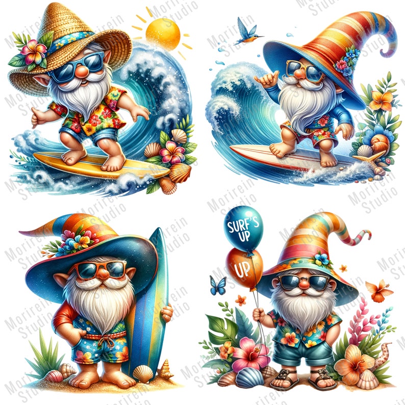 Beach Gnomes Clipart: Watercolor Summer Party 18 PNG (digital Download ...