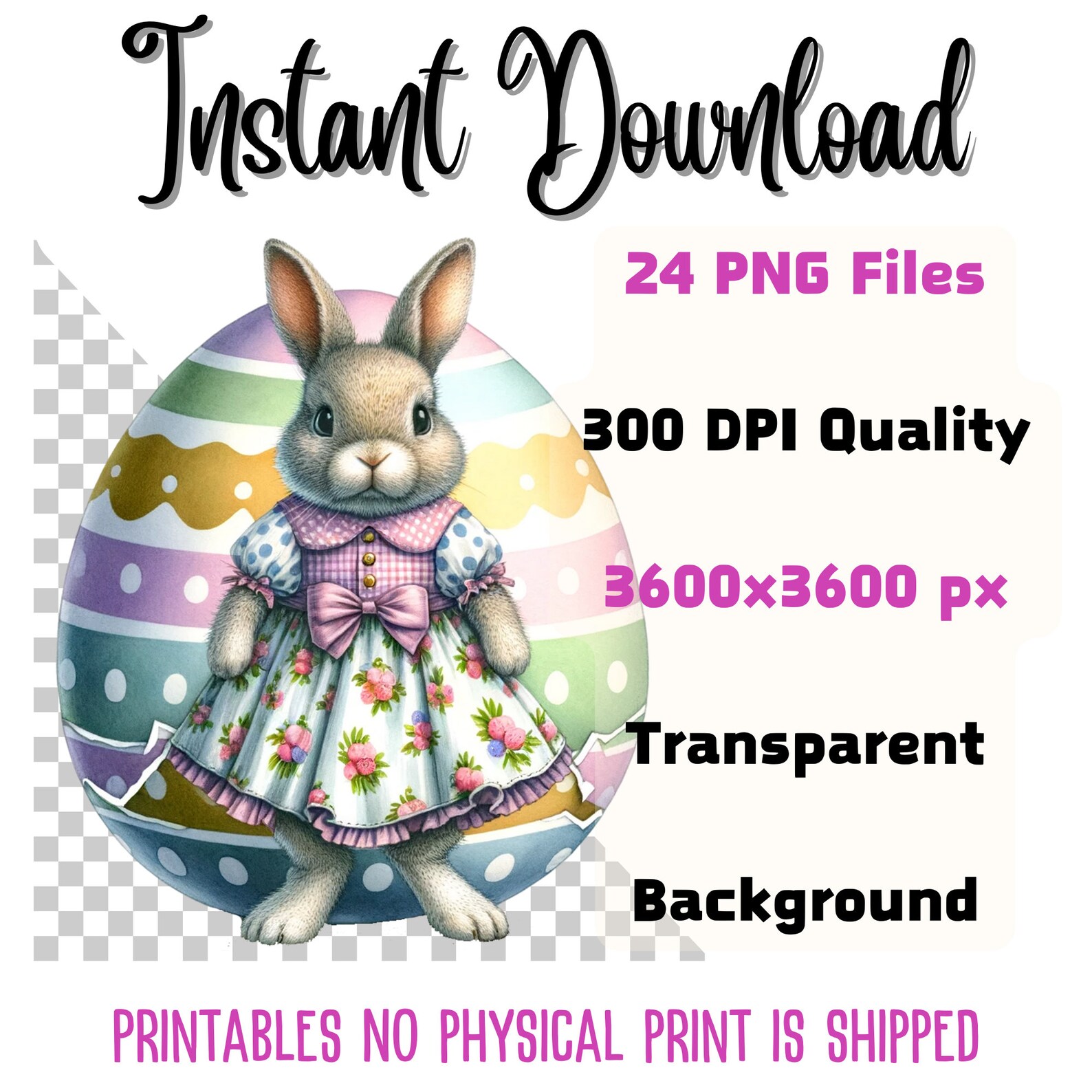 Easter Bunnies Clipart 24 PNG Watercolor Easter Rabbits Whimsical Art ...