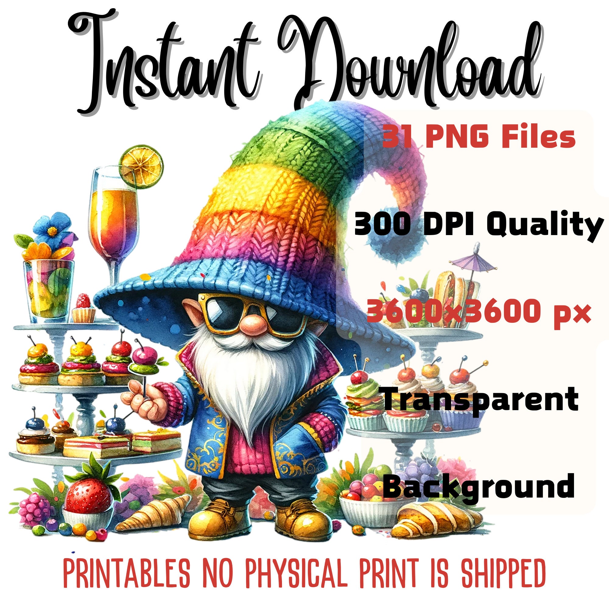 Party Gnomes Clipart 31 PNG Watercolor Festive Gnome Clipart Birthday ...