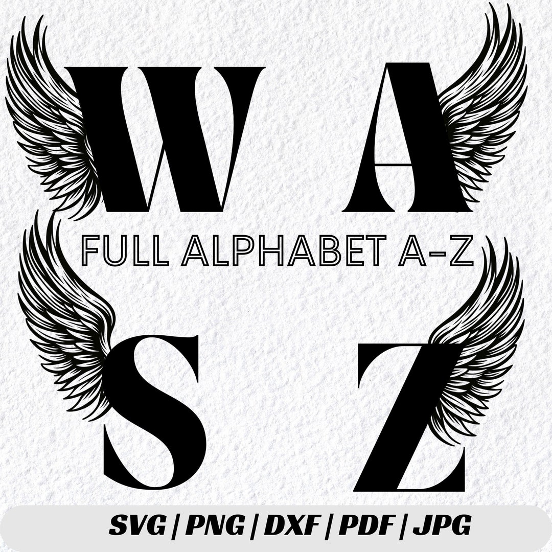 Wing Alphabet SVG Bundle: Split Monogram, Angel Wings Clipart (digital ...