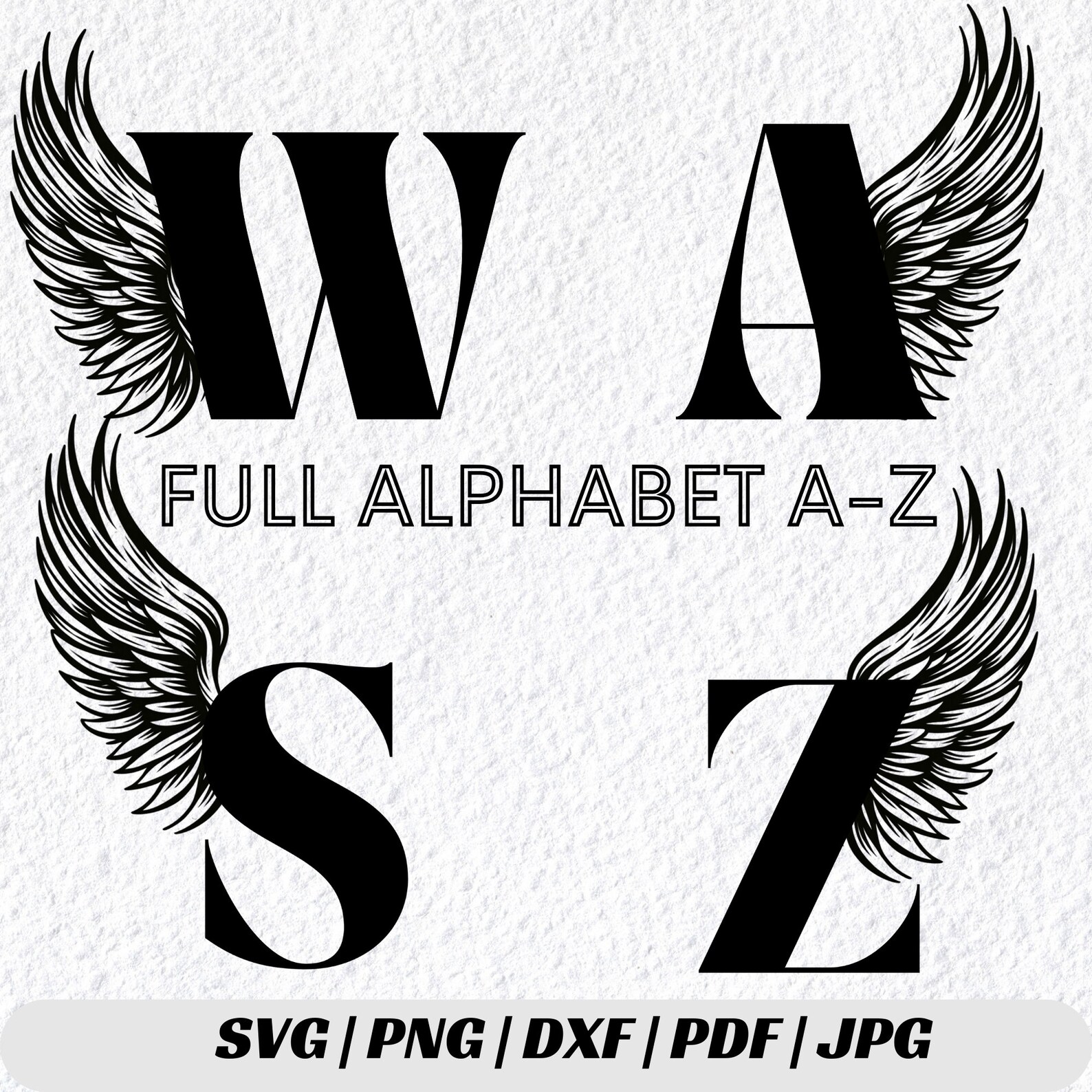 Wing Alphabet SVG Bundle: Split Monogram, Angel Wings Clipart (digital ...
