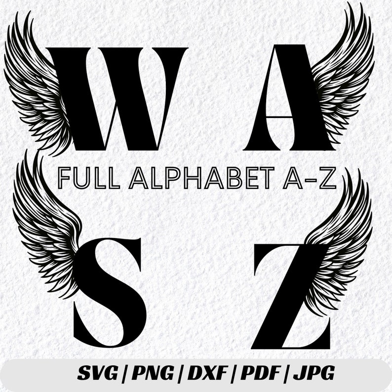 Wing Alphabet SVG Bundle: Split Monogram, Angel Wings Clipart (digital ...