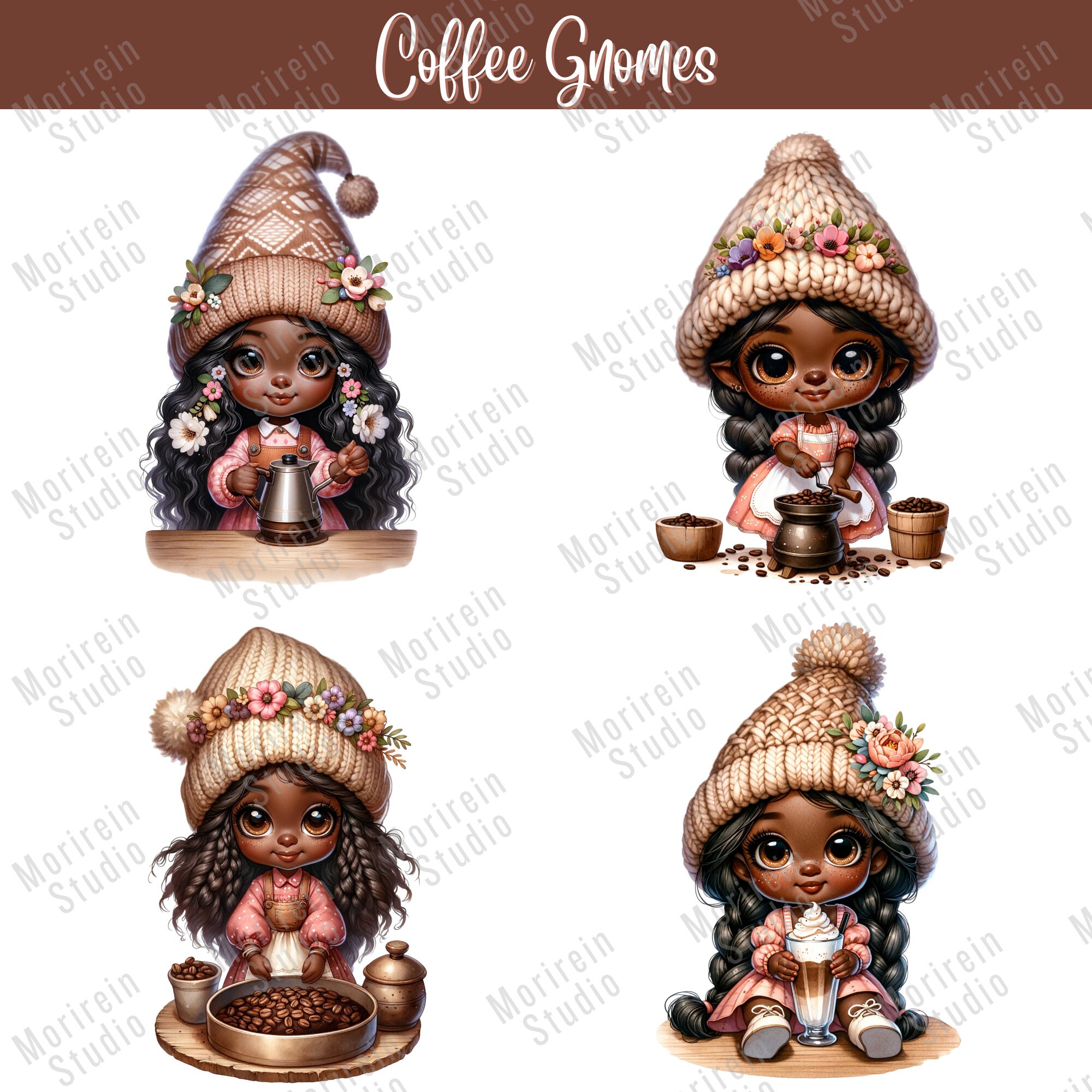 Coffee Gnomes Clipart 24 PNG Watercolor African American Gnome PNG ...