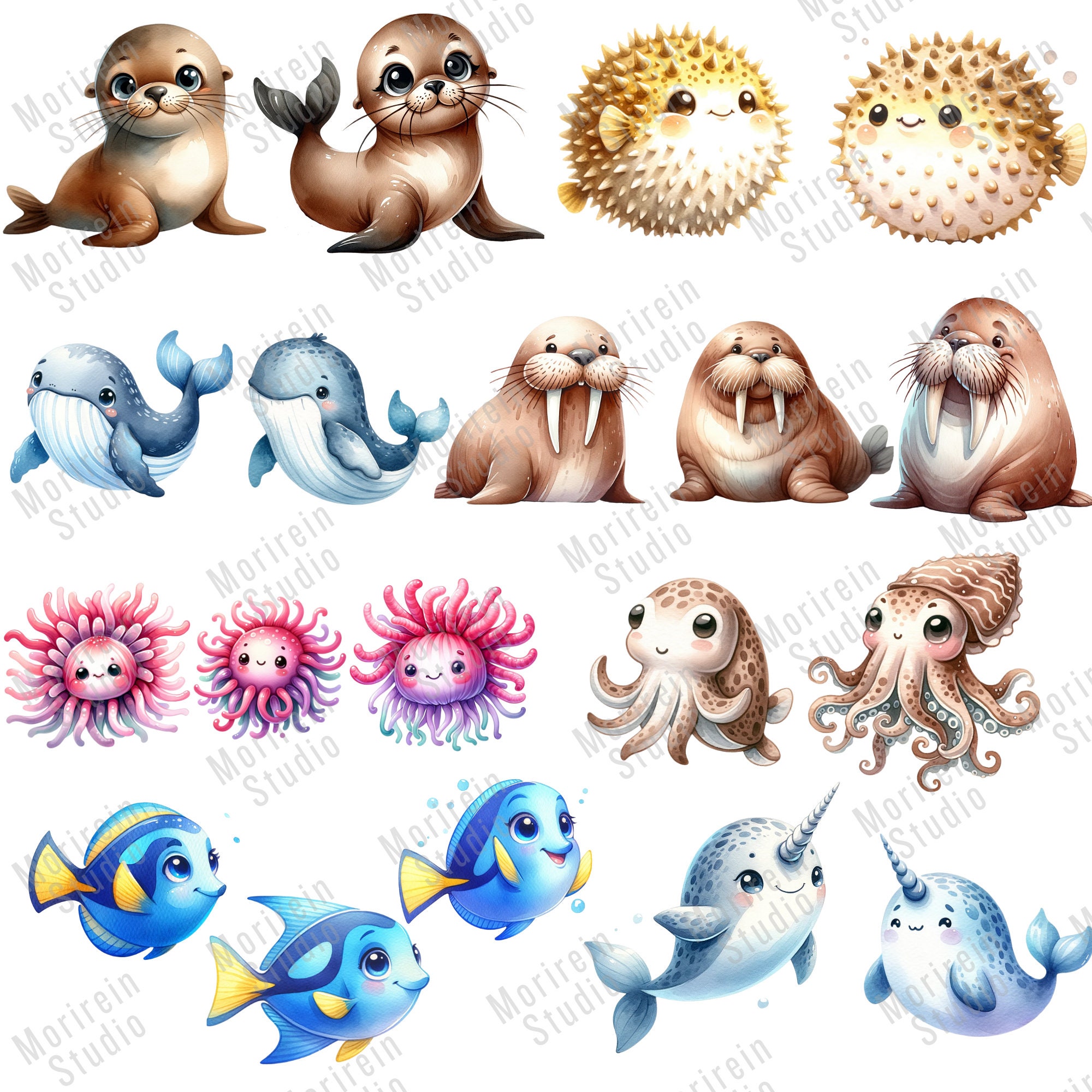 Cute Sea Animals Under the Sea Clipart 112 PNG Watercolor Cute Sea ...