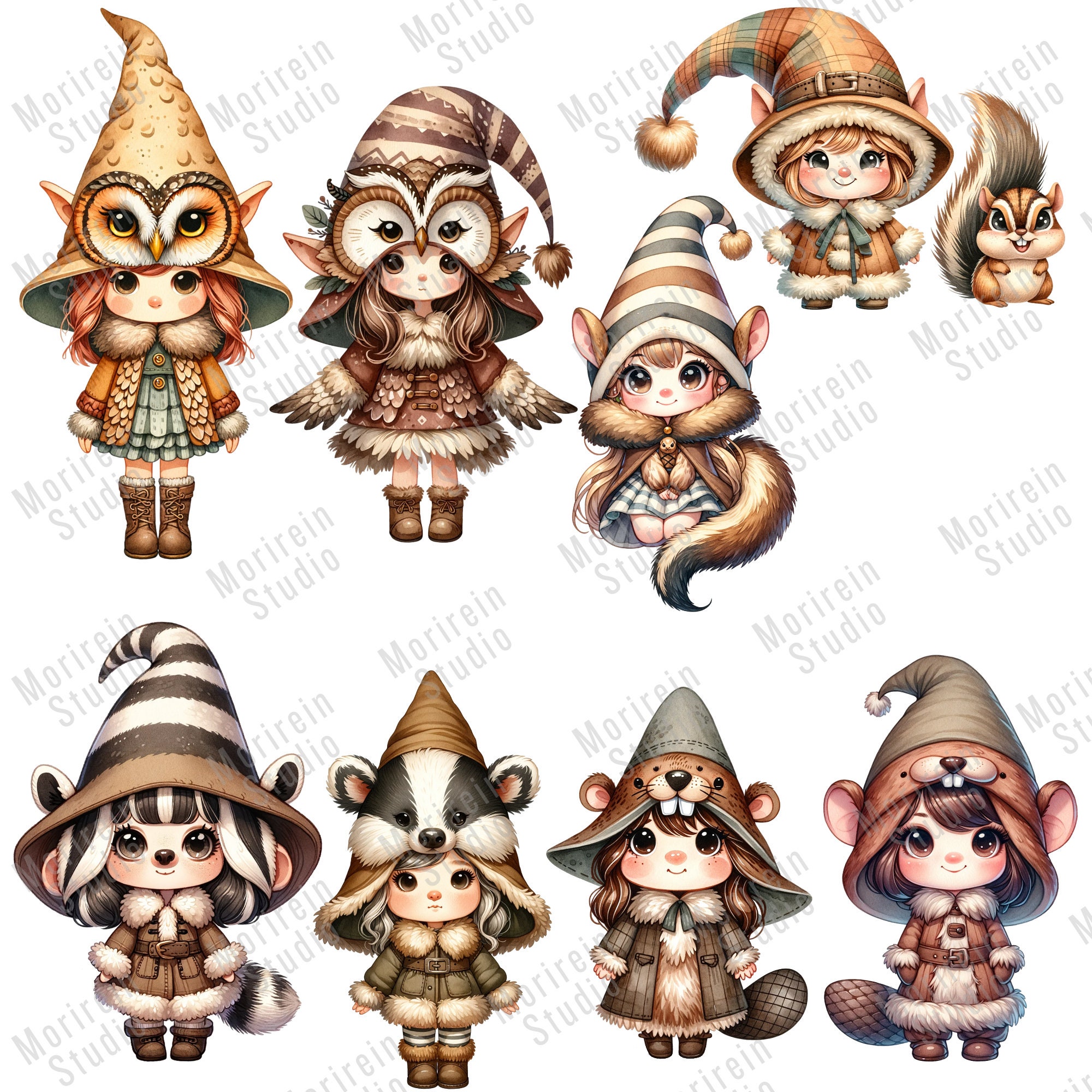 Watercolor Woodland Gnomes Clipart: 42 PNG Whimsical Art (digital ...