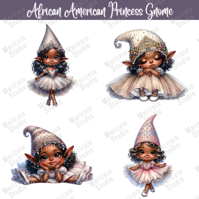 Watercolor African American Princess Gnome Clipart 14 PNG (digital ...