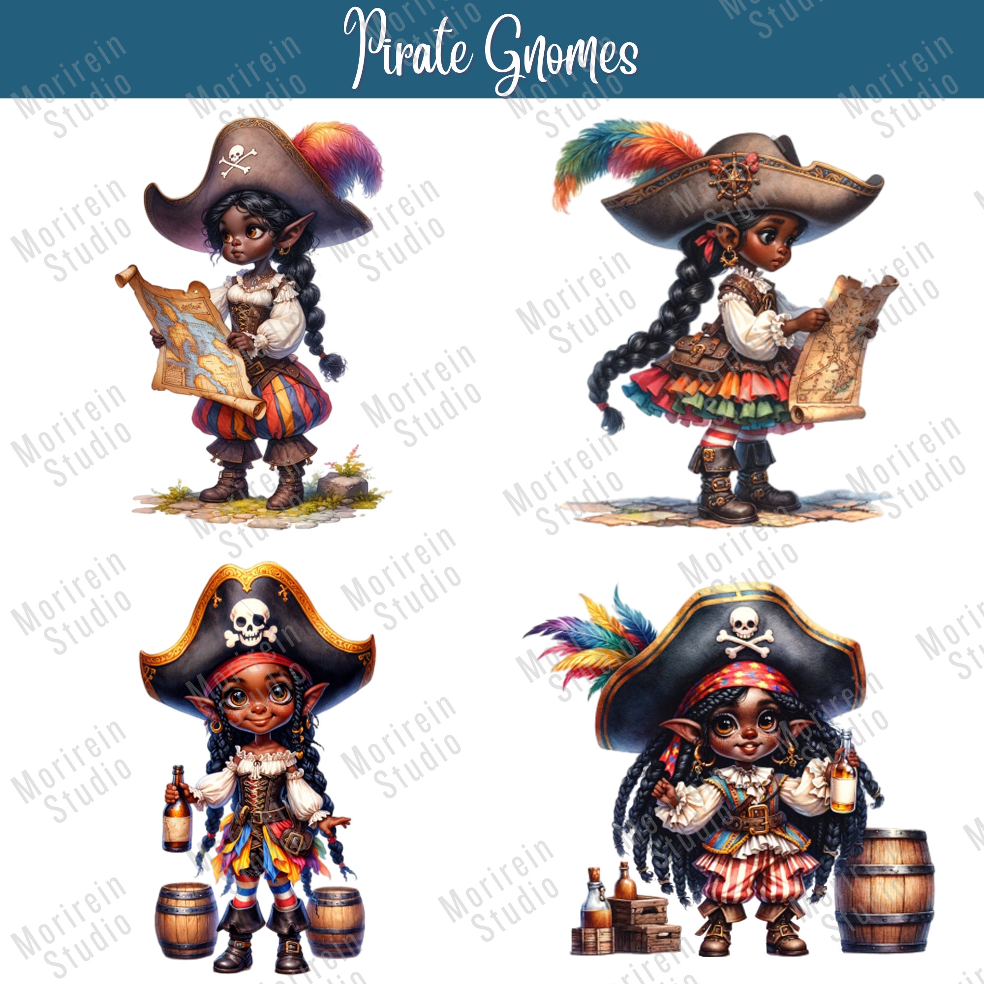 Pirate Gnomes Clipart 27 PNG Watercolor African American Gnome PNG ...