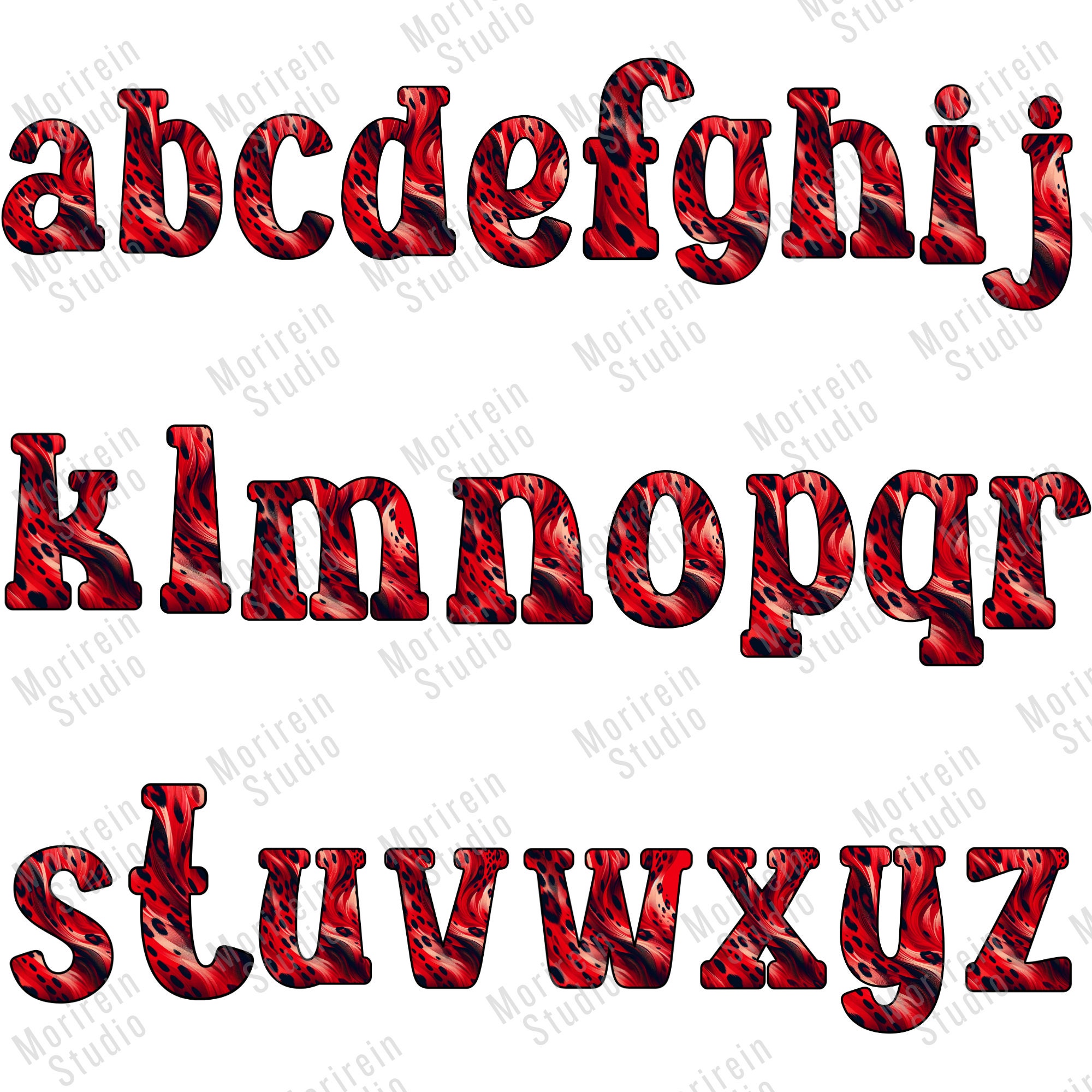 Red Leopard Doodle Font PNG: 67 Alpha Doodle Letters and Numbers ...