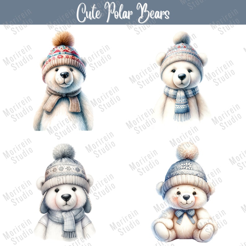 Cute Polar Bear Clipart 25 PNG Watercolor Poral Bear PNG Arctic Animal ...