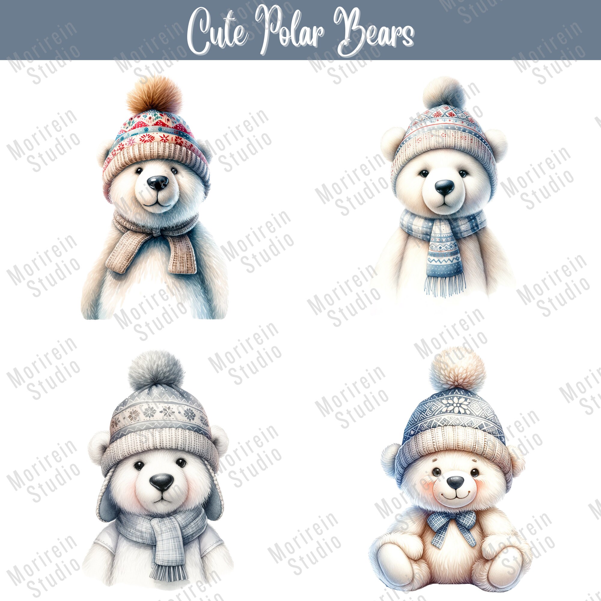 Cute Polar Bear Clipart 25 PNG Watercolor Poral Bear PNG Arctic Animal ...