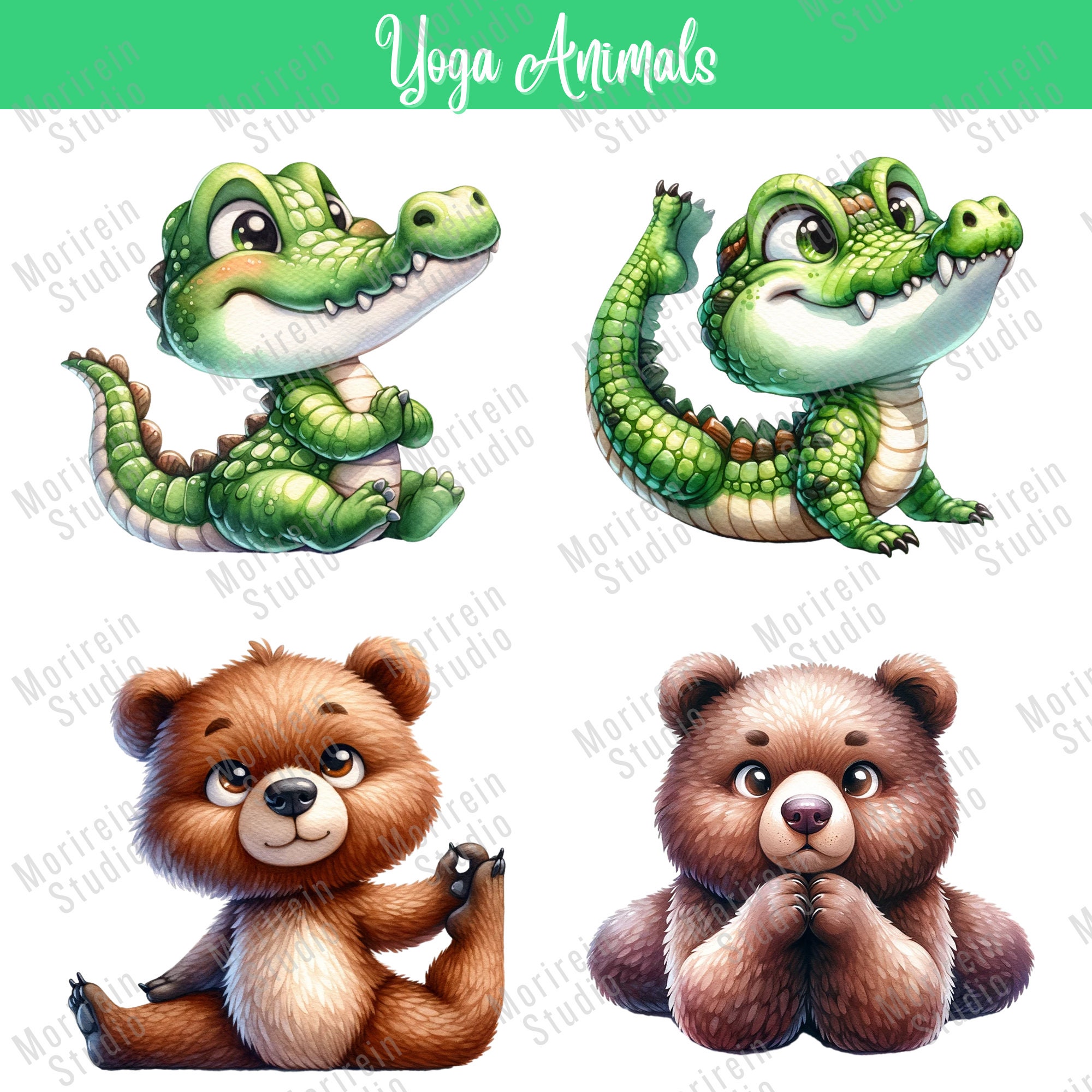 Watercolor Yoga Animals Clipart: 28 PNG Nursery Art (digital Download ...