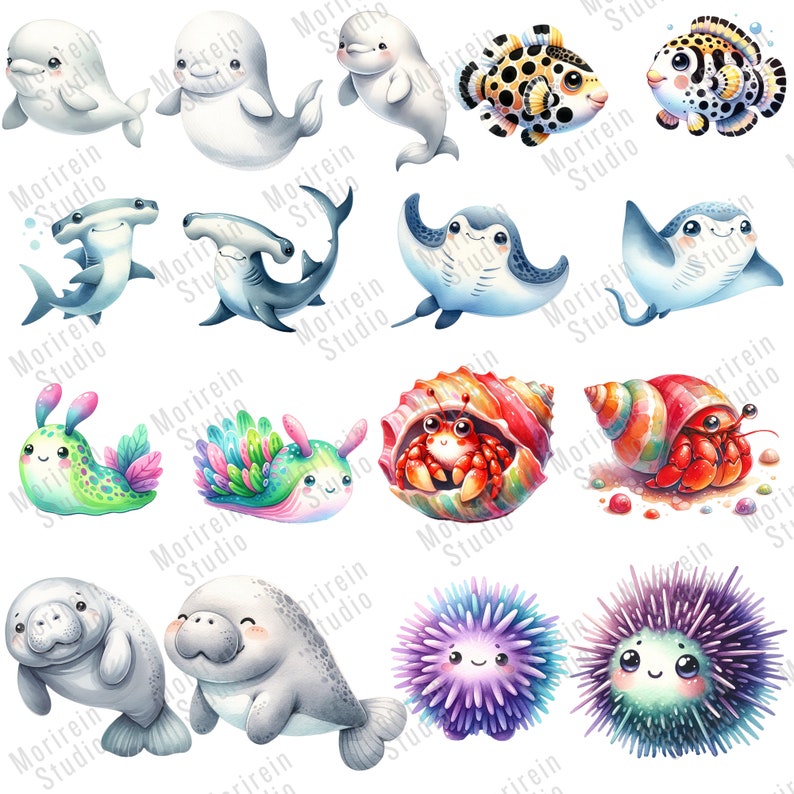 Cute Sea Animals Under the Sea Clipart 112 PNG Watercolor Cute Sea ...