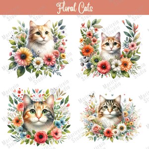 Floral Cats Clipart 10 PNG Watercolor Flower Cat Clipart Cute Cat Cute ...
