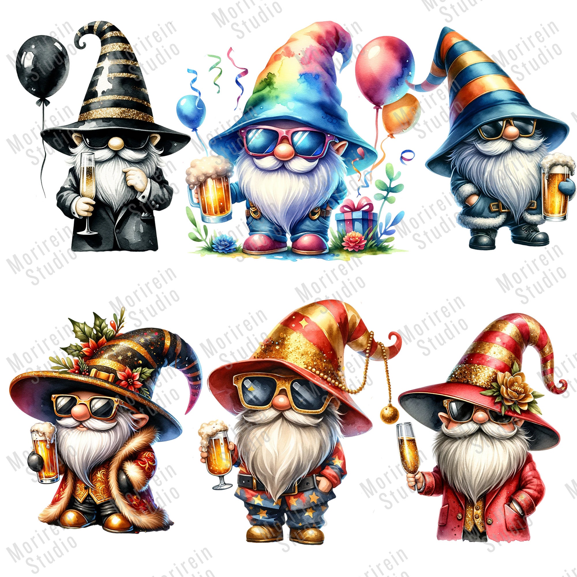 Party Gnomes Clipart 31 PNG Watercolor Festive Gnome Clipart Birthday ...