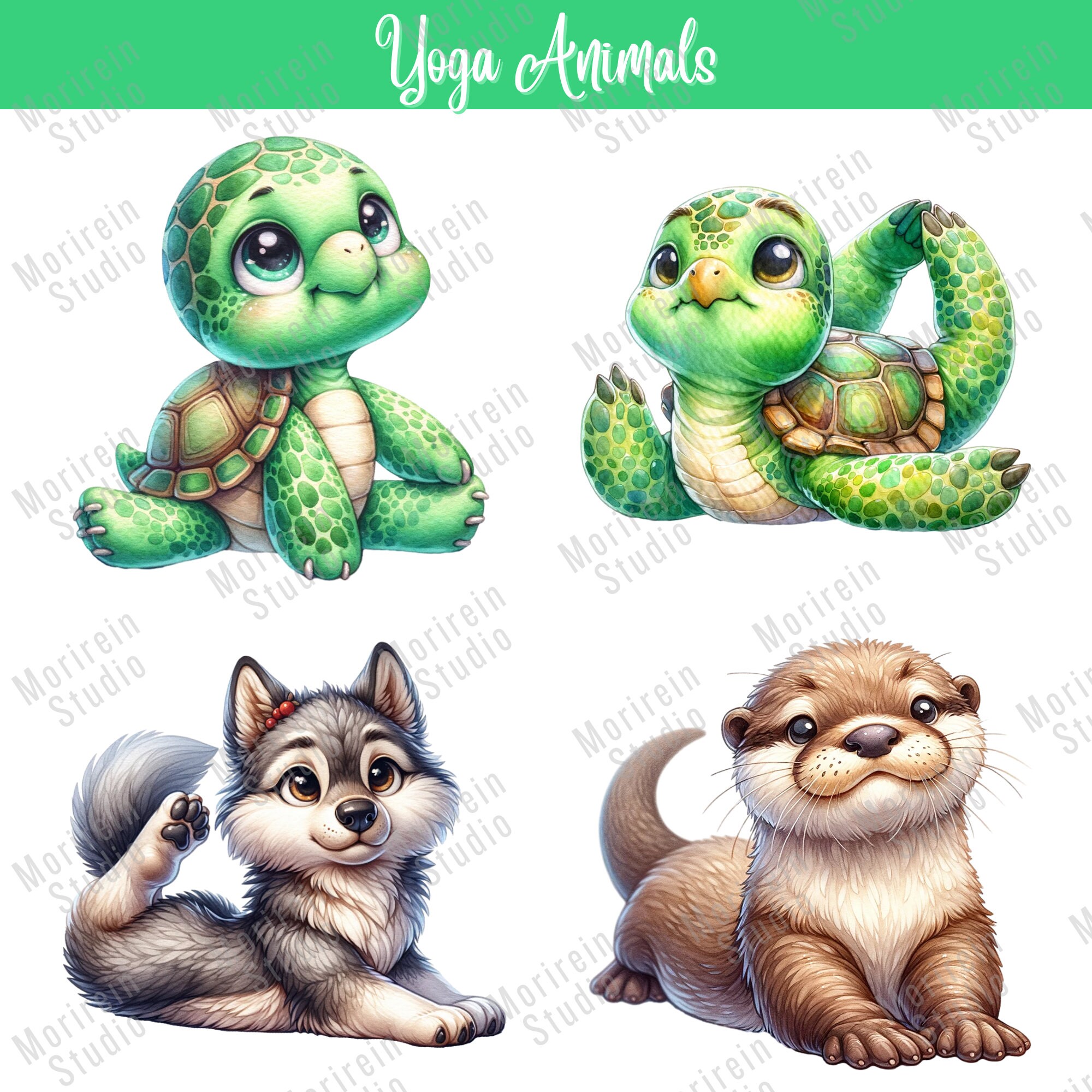 Watercolor Yoga Animals Clipart: 28 PNG Nursery Art (digital Download ...