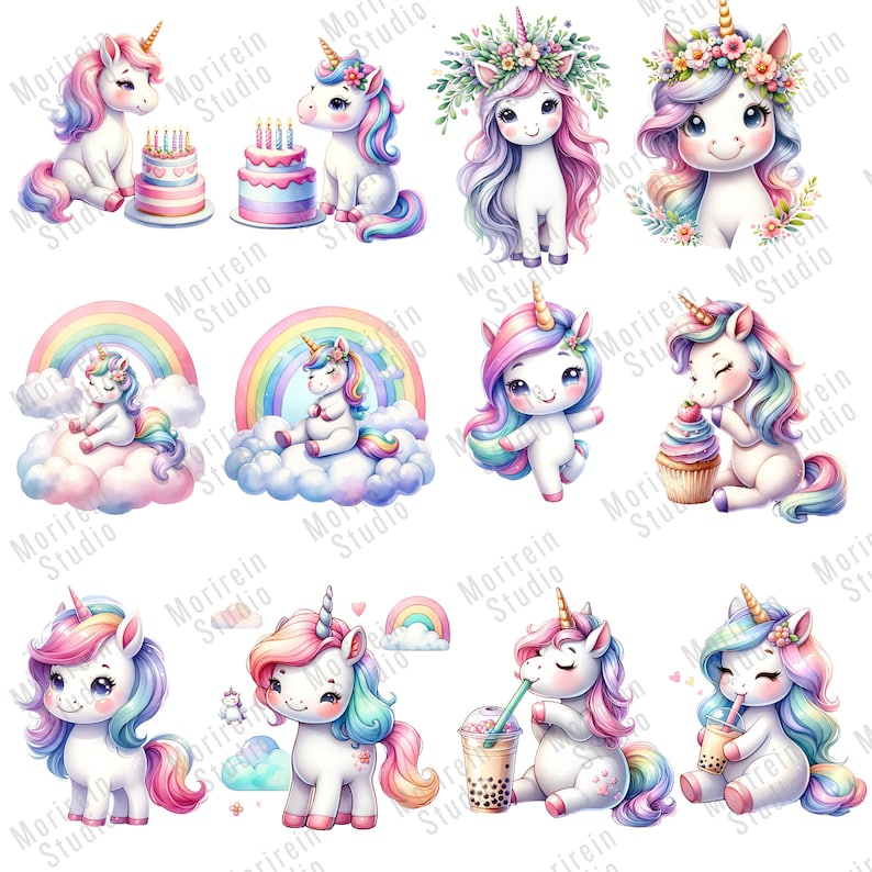 Cute Unicorn Clipart 62 PNG Watercolor Unicorn Party Unicorn Birthday ...