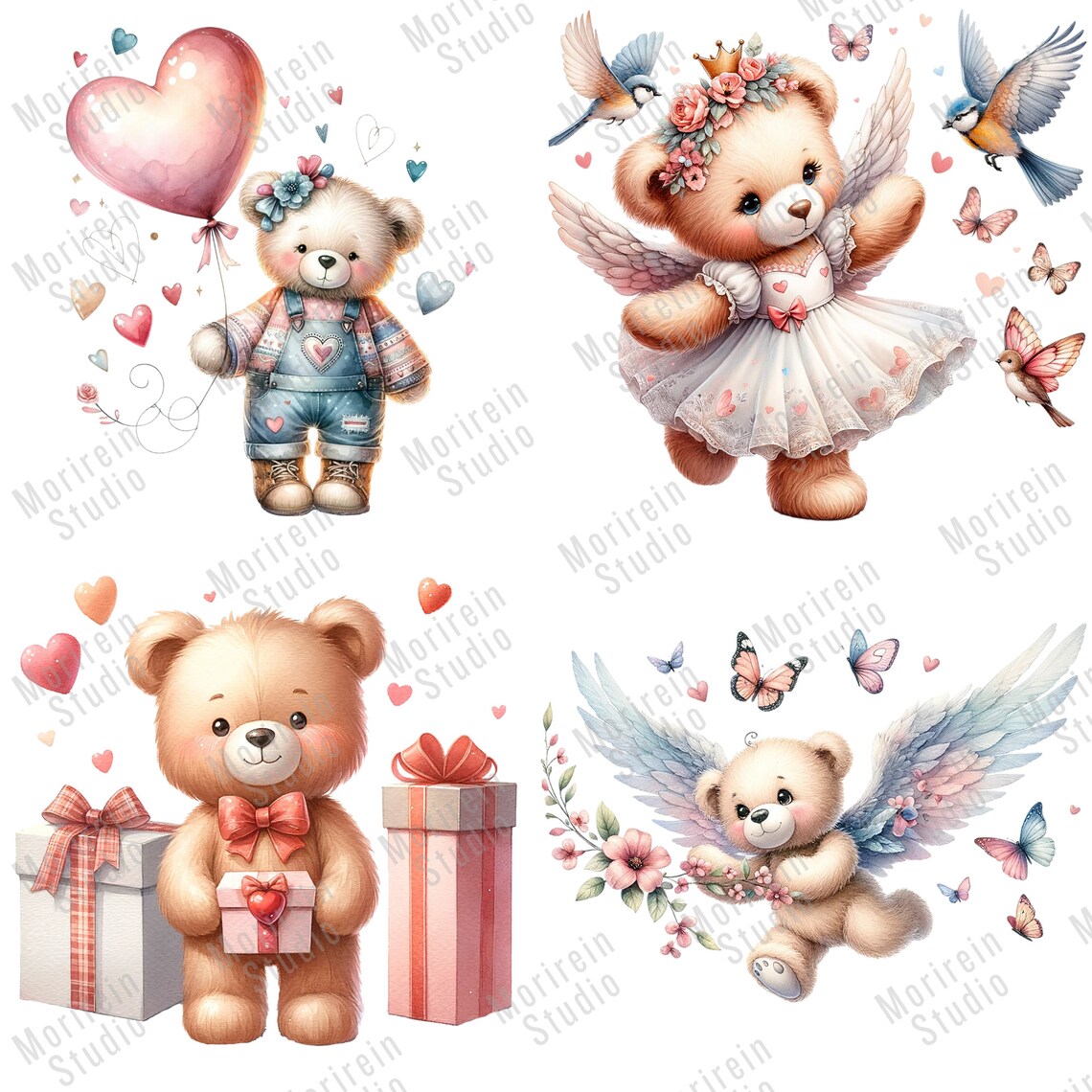 Valentines Teddy Bear Clipart 28 PNG Watercolor Cute Love Bear Clipart ...