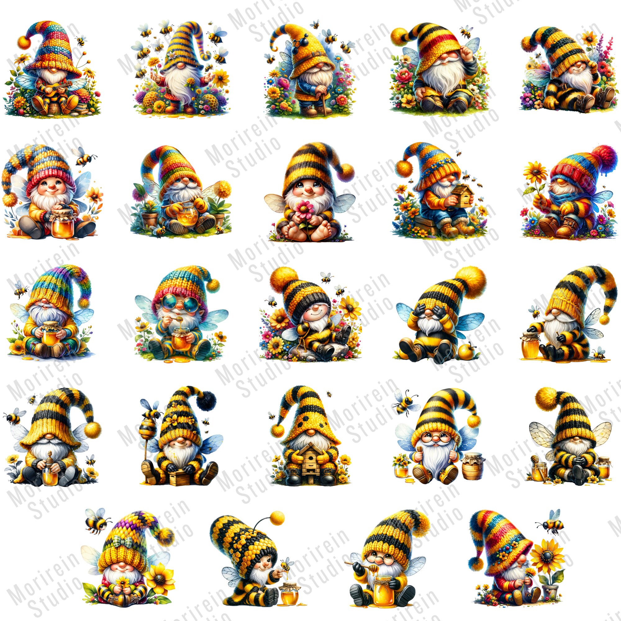 Bee Gnomes Clipart 24 PNG Watercolor Honey Bee Gnome PNG Spring Clipart ...