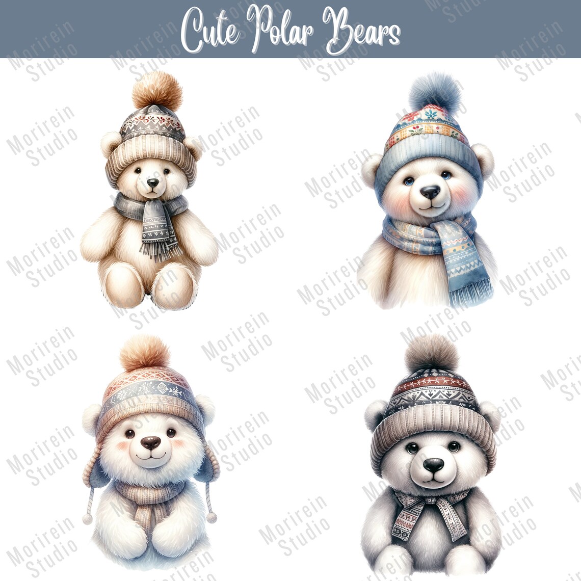 Cute Polar Bear Clipart 25 PNG Watercolor Poral Bear PNG Arctic Animal ...