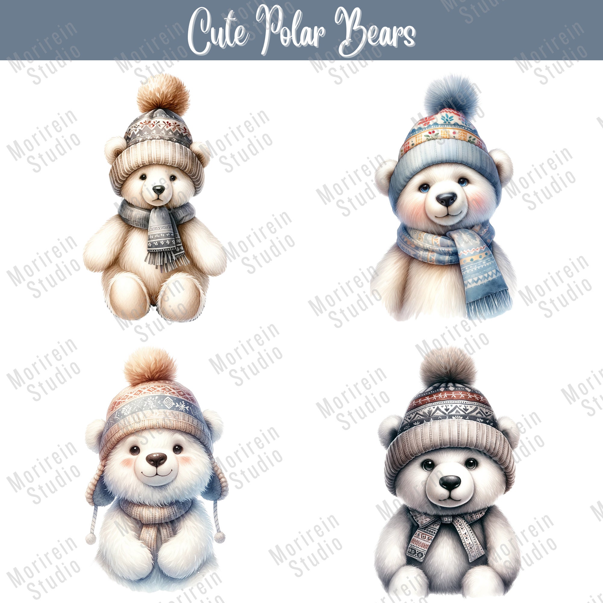 Cute Polar Bear Clipart 25 PNG Watercolor Poral Bear PNG Arctic Animal ...