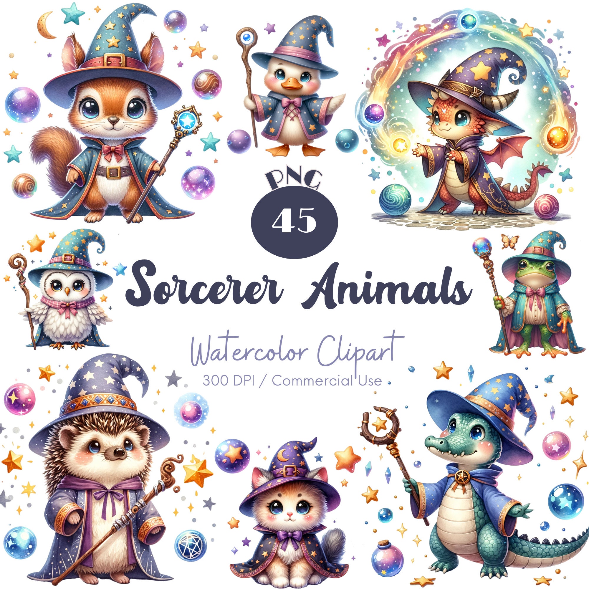 Sorcerer Animals Clipart 45 PNG Watercolor Magical Animals Clipart ...