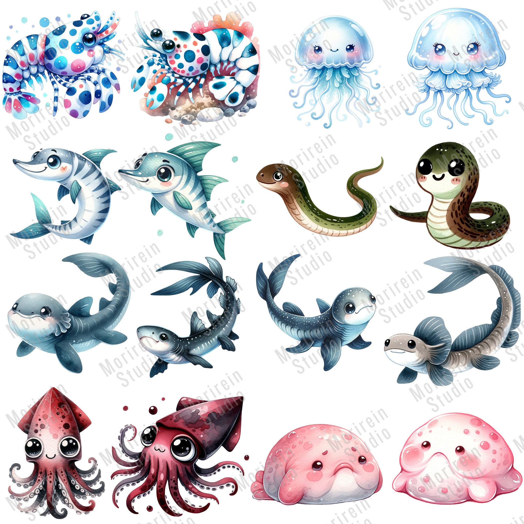 Cute Sea Animals Under the Sea Clipart 112 PNG Watercolor Cute Sea ...