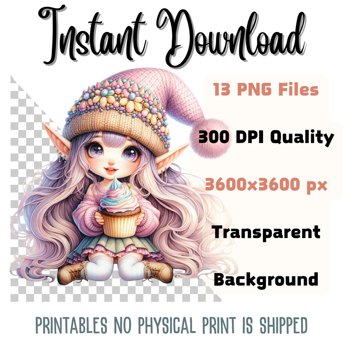 Cupcake Gnomes Clipart 13 PNG Watercolor Cupcake Cute Gnome PNG Cupcake ...