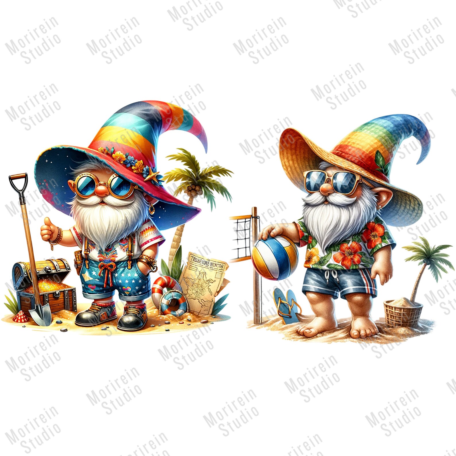 Beach Gnomes Clipart 18 PNG Watercolor Summer Party Gnome Ocean Sign ...