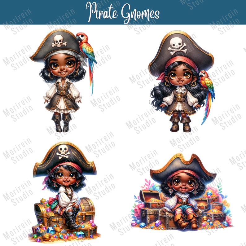 Pirate Gnomes Clipart 27 PNG Watercolor African American Gnome PNG ...