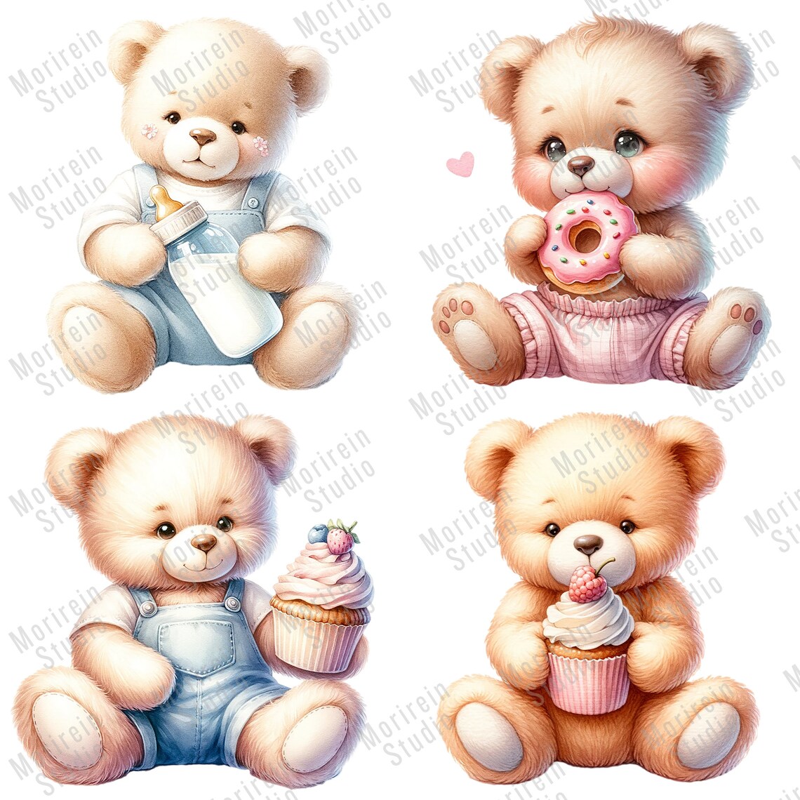 Watercolor Baby Teddy Bears Clipart 20 PNG Cute Teddy Bear Baby Shower ...
