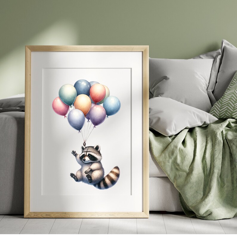 Cute Animals With Balloons Clipart 24 PNG Watercolor Birthday Animals ...
